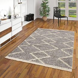 Pergamon Hochflor Langflor Shaggy Teppich Casablanca Rauten Grau - 160x230 cm