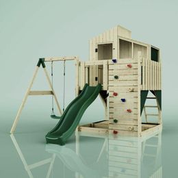 Rebo Spielturm mit Spielhaus inkl. Wellenrutsche Outdoor Klettergerüst Garten Kletterwand und Kletterleiter, Ausführung: Kinderschaukel, Farbe: