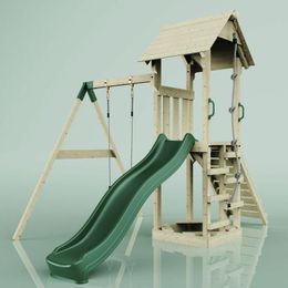 Rebo Spielturm mit Wellenrutsche und Kinder-Schaukel Outdoor Klettergerüst Garten Kletterseil und Kletterleiter, Ausführung: Kinderschaukel, Farbe: