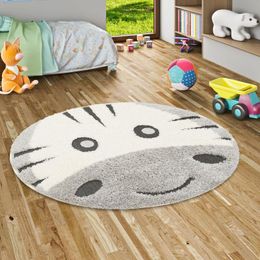 Pergamon Hochflor Langflor Shaggy Kinder Teppich Richie Zebra Grau Weiss Rund - 120 cm Rund