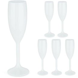 Sektgläser Kunststoff, 6er Set, bruchfest & BPA-frei, Mehrweg Champagner Gläser, 160 ml, Sektbecher, weiß - Relaxdays