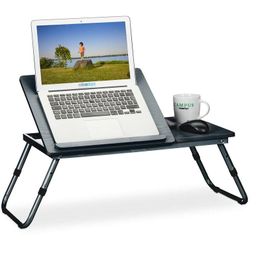 Laptoptisch fürs Bett, hbt 42x75x34,5 cm, Leseklappe & Ablage, klappbar, höhenverstellbar, Betttisch, schwarz - Relaxdays