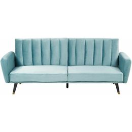 Beliani Schlafsofa Hellblau Samtstoff mit 3-Fach Verstellbarer Rückenlehne Schlaffunktion 3-Sitzer Sofa Glamourös Wohnzimmer Esszimmer Sitzmöbel - Blau