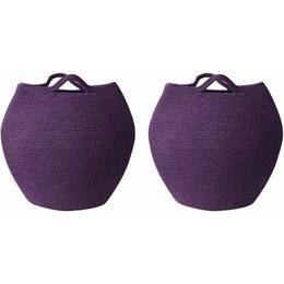 Beliani Set aus 2 Aufbewahrungskörben violett Baumwolle 20 x 30 cm Handgeflochtene Behälter - Violett