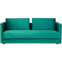 Beliani 3-Sitzer Sofa Smaragdgrün Samtbezug mit Schlaffunktion Bettkasten Flache Armlehnen Geradlinig Lose Rückenkissen Modern Wohnzimmer Ausstattung - Grün