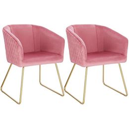 2X Esszimmerstühle 2er Set Küchenstuhl Polsterstuhl Wohnzimmerstuhl Sessel mit Armlehne, Sitzfläche aus Samt, Metall Beine, Rosa - rosa - WOLTU