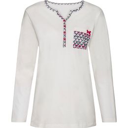 w&auml;schepur Damen Schlafanzug mit Gummizug an den Beinabschl&uuml;ssen wei&szlig;-bedruckt Gr&ouml;&szlig;e 36/38