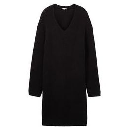 Tom Tailor Damen Kleid mit Ripp-Struktur, schwarz, Uni, Gr. 36
