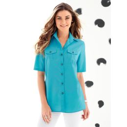 Heine Damen Hemdbluse, Blau, Gr. 54, Blusen kurzarm, Material: Polyester