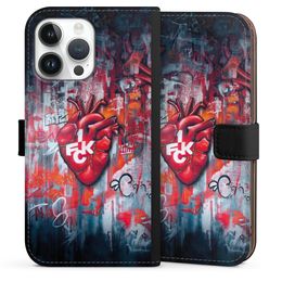 DeinDesign iPhone 14 Pro Max Handy Klapph&uuml;lle Handyh&uuml;lle aus Kunst Leder schwarz Flip Case 1. Fck 1. Fc Kaiserslautern Heart Sideflip mit Lasche