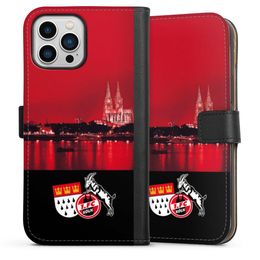 DeinDesign iPhone 13 Pro Max Handy Klapph&uuml;lle Handyh&uuml;lle aus Kunst Leder schwarz Flip Case 1. Fc K&ouml;ln Skyline Official Licensed Product Sideflip mit langer 