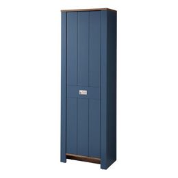 Lomadox Schuhschrank DEVON-36 Garderobenschrank schmal matt blau mit Eiche Landhausstil 65 cm breit