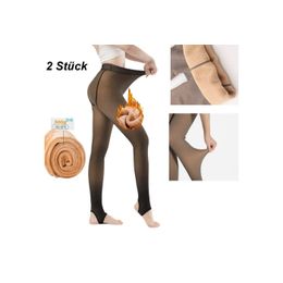 HEAT BOOSTER Thermoleggings 2 x HEAT BOOSTER Damen Fleece Winter Thermo Leggings Beige 502 XL-3XL