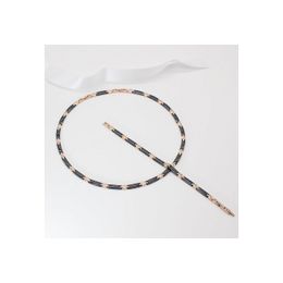 ELLAWIL Collier-Set Damen Halskette Armband aus Schwarzer Keramik / rosefarbenen Edelstahl (Kettenlänge 50 cm