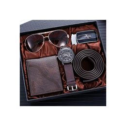 KUGI Geldbörse 4PCS Geschenk für Männer Herrenuhr Sonnenbrillen Gürtel Set