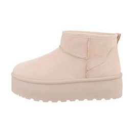 Ital-Design Damen Snowboots Freizeit Snowboots Flach Plateaustiefeletten in Beige