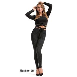 F&K-Mode Leggings Damen Leggings lang hoher Bund Muster Hose gummi