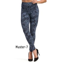 F&K-Mode Leggings Damen Leggings lang hoher Bund Muster Hose gummi