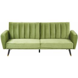 Beliani Schlafsofa Olivgrün Samtstoff mit 3-Fach Verstellbarer Rückenlehne Schlaffunktion 3-Sitzer Sofa Glamourös Wohnzimmer Esszimmer Sitzmöbel - Grün