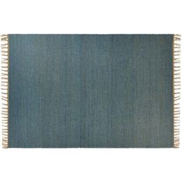 Beliani Teppich Blau Jute 160 x 230 cm Rechteckig mit Fransen Natürlich Handgewebt Farbverlauf Boho Fußbodenheizug Geeignet Wohnzimmer Esszimmer - Braun