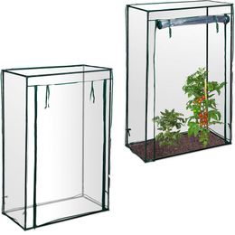 Relaxdays 2 x Tomatengewächshaus, Garten, Balkon, Foliengewächshaus Tomaten, hbt 150x100x50cm, Stahl, PVC-Folie, transparent