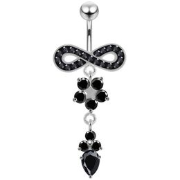 Firetti Bauchnabelpiercing Schmuck Geschenk Piercing Körperschmuck Endless Schleife Blume Tropfen, mit Zirkonia (synth), schwarz|silberfarben