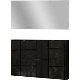 Germania Garderoben-Set Valega, (2-St), inkl. Schuhschrank mit Glasfronten und Spiegel, schwarz