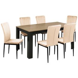 Home Affaire Essgruppe Bergamo, (Set, 7-tlg), 7-teilige Tischgruppe mit modernem Esszimmerstuhl und Esstisch, beige