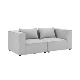 Juskys modulares Sofa Domas S - Couch Wohnzimmer - 2 Sitzer mit Lehnen & Kissen - Stoff Hellgrau