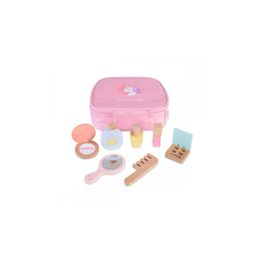 Moni Holz-Spielzeug Kosmetik-Set 4502 Tasche mit 7 Teilen, Spiegel, Kamm, Parfüm rosa