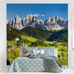 MICASIA Fototapete Berge - Geislerspitzen in Südtirol - Vliestapete Premium Quadrat Größe HxB: 192cm x 192cm