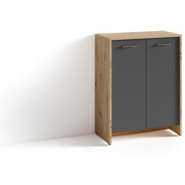 ByLiving Schuhschrank ben / Schuhkommode in Artisan Eiche-Optik hellbraun / Front anthrazit / kleine Flur-Kommode mit zwei Türen Einlegeböden / Sideboard