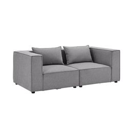 Juskys modulares Sofa Domas S - Couch Wohnzimmer - 2 Sitzer mit Lehnen & Kissen - Stoff Dunkelgrau