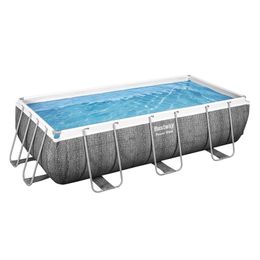 Bestway® Power Steel™ Frame Pool Set mit Filterpumpe 404 x 201 x 100 cm, Rattan-Optik (Schiefergrau), eckig