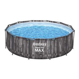 Bestway® Steel Pro MAX™ Frame Pool-Set mit Filterpumpe Ø 366 x 100 cm, Holz-Optik (Mooreiche), rund