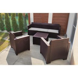 Lounge-Set für den Außenbereich Dmüh, Gartenmöbel-Set mit Kissen, Sitzbereich für den Innenbereich in Rattan-Optik, 100 % Made in Italy, Braun - Dmora