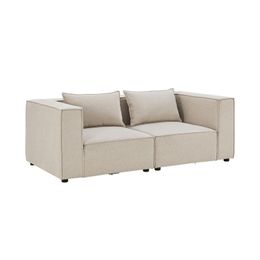 Juskys modulares Sofa Domas S - Couch Wohnzimmer - 2 Sitzer mit Lehnen & Kissen - Stoff Beige