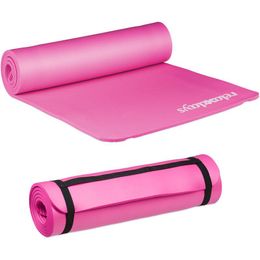 Relaxdays 2 x Yogamatte, 1 cm dick, für Pilates, Fitness, gelenkschonend, mit Tragegurt, Gymnastikmatte 60 x 180 cm, pink