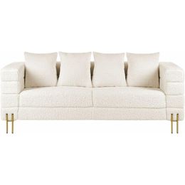 Beliani Sofa Weiß Bouclé 3-Sitzer mit Hohen Metallfüßen Gold Viele Kissen Armlehnen Freistehend Modernes Design Glamourös für Wohnzimmer Möbel - Weiß