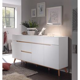 Lomadox Sideboard weiß CERVERA-05 skandinavisches Design in weiß matt lackiert mit furniertem Massivholz in Asteiche geölt, b/h/t: ca. 193/95/40 cm - braun