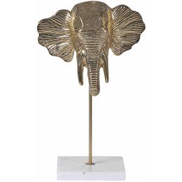 Beliani Dekofigur in Gold aus Aluminium Elefantenform 33 cm Hoch Standfuß aus Marmor Dekoration Figur Wohnaccessoires