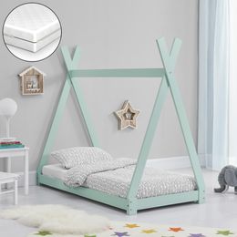 en.casa® en.casa Kinderbett Onejda 70x140 cm mit Kaltschaummatratze Mint