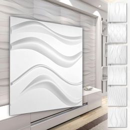 HEXIM 3D Wandpaneele aus pvc Kunststoff - weiße Wandverkleidung mit 3D Optik - Wave Motive: 1 Platte / Muster, HD007