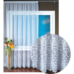 Arsvita - Gardine Jacquard Universalband Spitzenoptik Vorhang Blumenmuster weiß, Auswahl: 300 x 245 cm, Design: Felicitas - Weiß