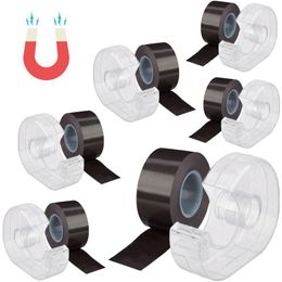 Relaxdays 6 x Magnetband 5m, mit Abroller, selbstklebendes Klebeband, Magnetstreifen, für Whiteboard & Kühlschrank, schwarz