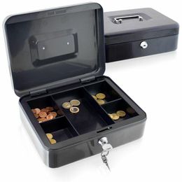 BITUXX - Geldkassette 25 cm groß abschließbar Münz Geld Zählbrett Kasse Safe dunkelgrau 250mm (mit Münzeinlage)
