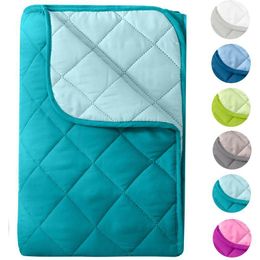 wometo - Microfaser Sommer Steppbett im Wende-Design 155x220 – OekoTex türkis und hellblau kochfest 95° Leichtsteppbett für Camping und heiße Tage i