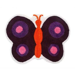 Homescapes Kinderteppich lila Schmetterling 100% Baumwolle - Lila, Orange, Pink