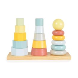 Tooky Toy Holz-Stapelturm-Set TKF008B, Formsortierer, bunte Stapelpyramiden bunt