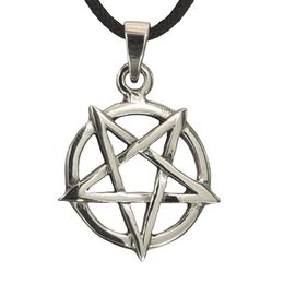 Kiss of Leather Kettenanhänger Pentagramm 925 Silber Anhänger Pentagram mit Ring schwarze Magie Satan